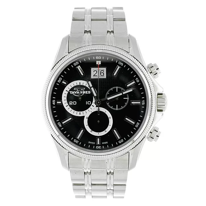 42mm Black Chronograph Coin Edge Watch - Underwoods Jewelers