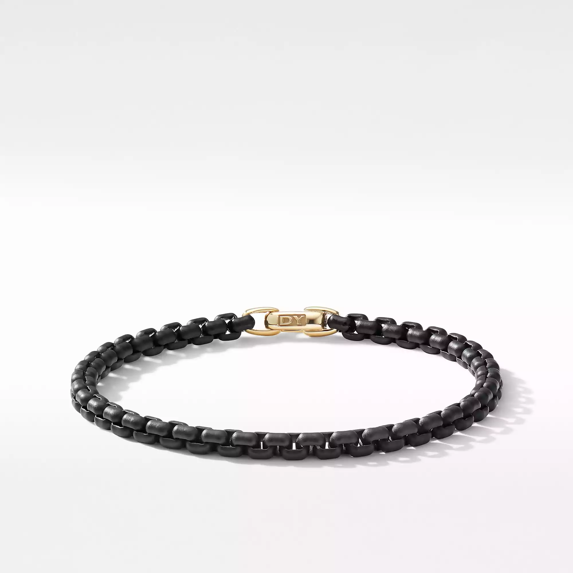 DY Bel Aire Color Box Chain Bracelet in Black Acrylic with 14K Yellow Gold Accent 4mm