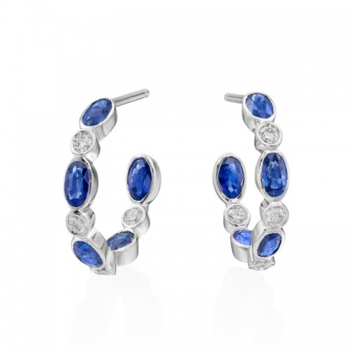 Marbella Diamond & Oval Sapphire Hoops - Underwoods Jewelers