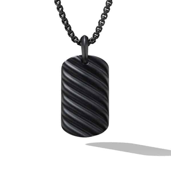 Sculpted Cable Tag in Black Titanium, 35mm - Underwoods Jewelers