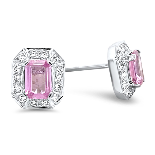 Pink Sapphire & Diamond Halo Studs - Underwoods Jewelers