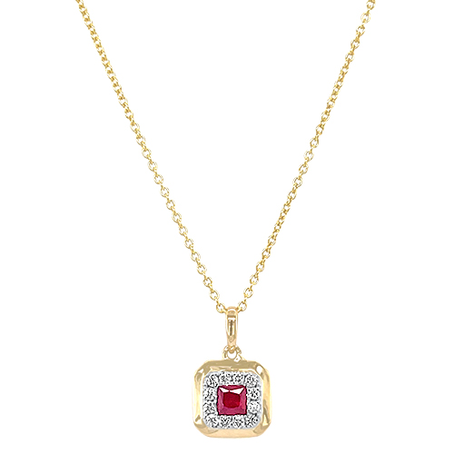 Square Ruby & Diamond Halo Pendant - Underwoods Jewelers