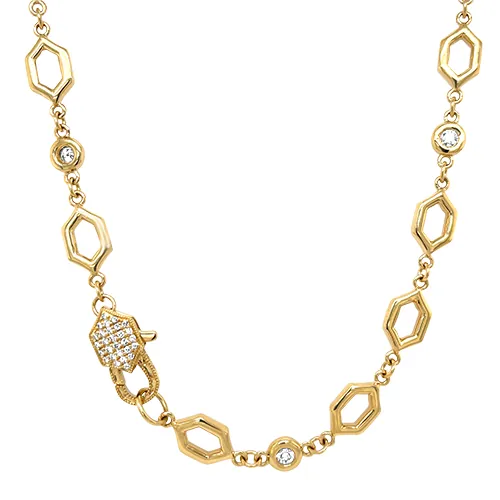 Erica Courtney Hexagon and Diamond Necklace with Pave Diamond Clasp ...
