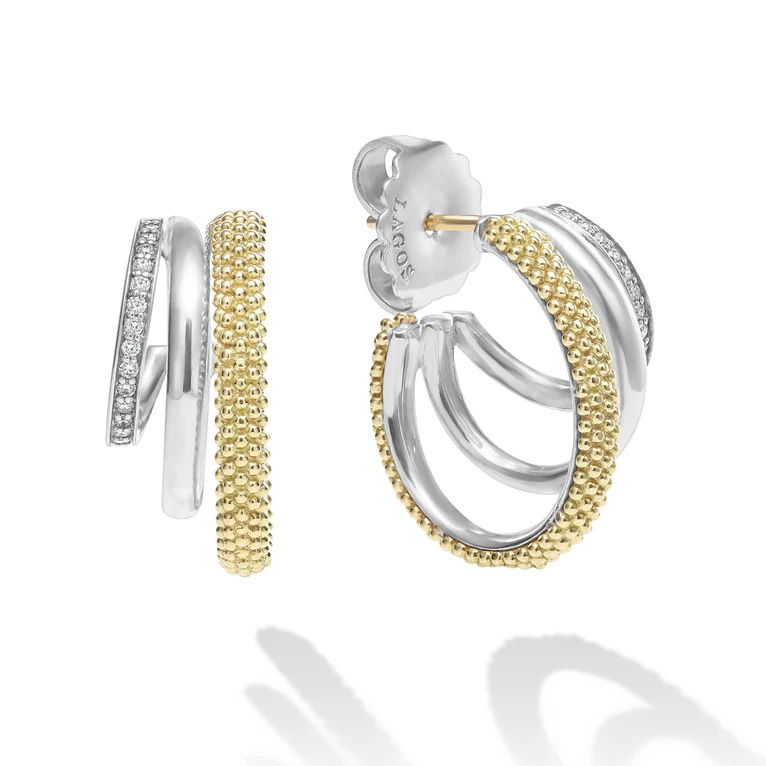 Two-Tone Three Ring Diamond Hoop Earrings - Underwoods Jewelers