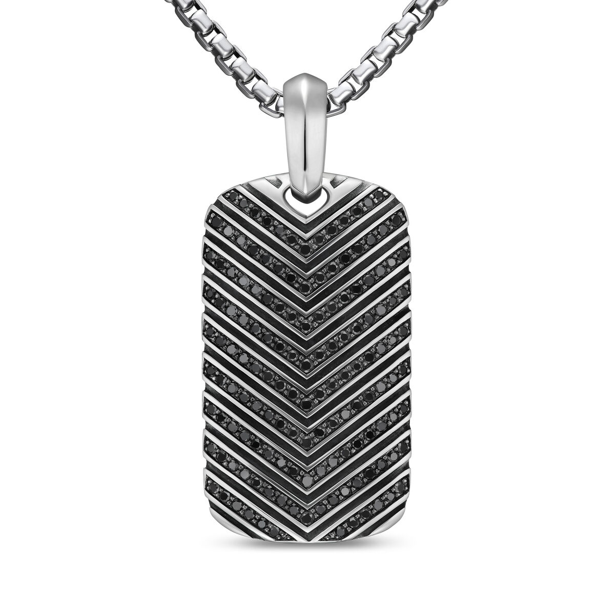 Chevron Tag In Sterling Silver With Black Diamonds - Underwoods Jewelers