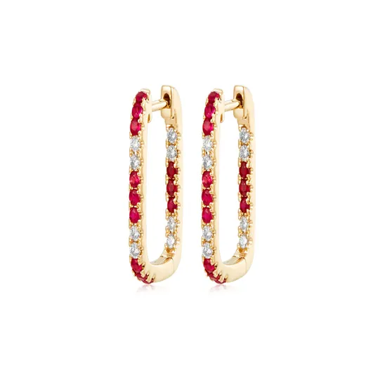 Ruby & Diamond Rectangular Hoops - Underwoods Jewelers